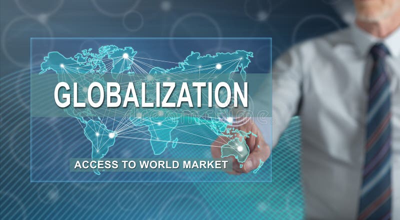 Man Touching a Globalization Concept Stock Image - Image of business ...