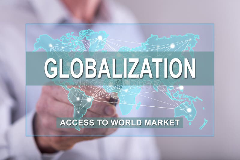 Man Touching a Globalization Concept Stock Photo - Image of touch ...