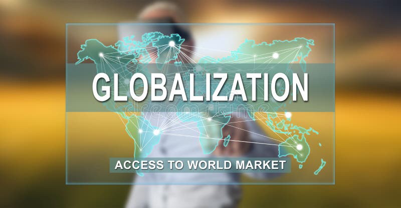 Man Touching a Globalization Concept Stock Photo - Image of partner ...
