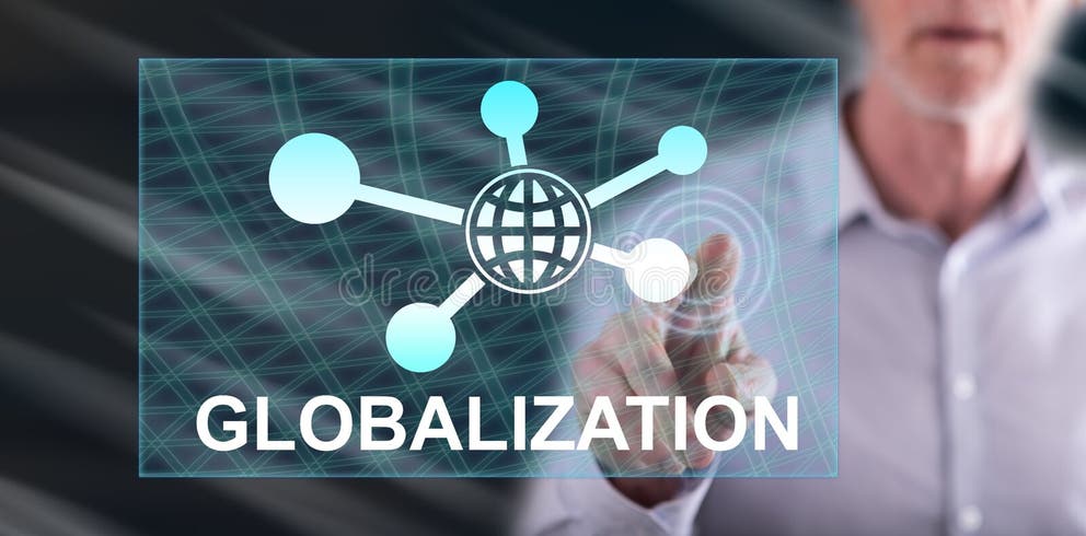 Man Touching a Globalization Concept Stock Photo - Image of ...