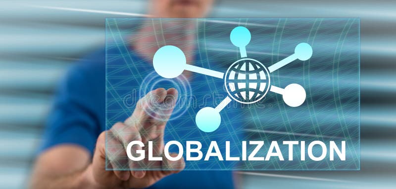 Man Touching a Globalization Concept Stock Photo - Image of globe ...