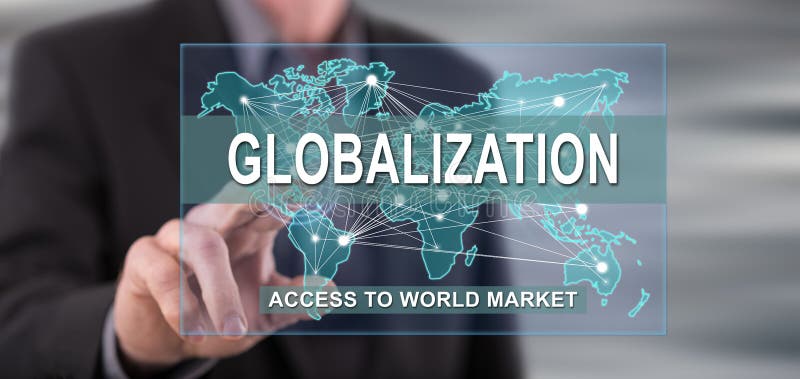 Man Touching a Globalization Concept on a Touch Screen Stock Image ...