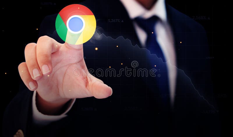Man Touching Google Chrome Browser Hovering with Glowing Light and ...