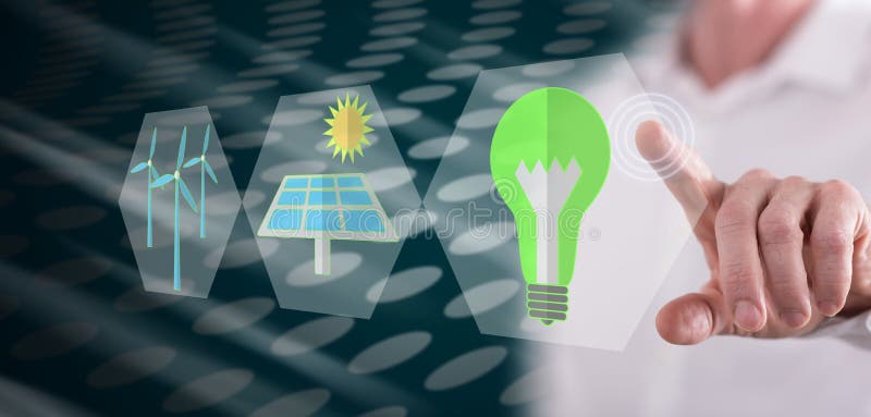 Man Touching a Green Energy Concept Stock Photo - Image of renewable ...