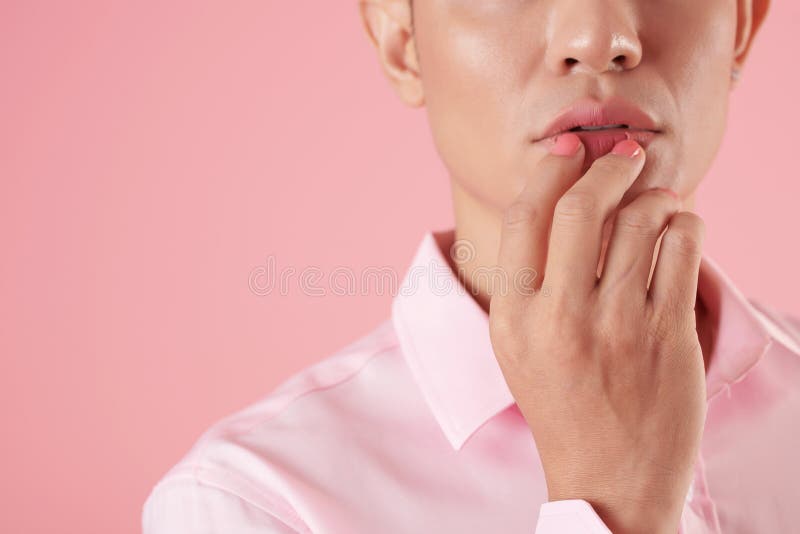 Man Touching His Lips stock photo. Image of touching - 240323432