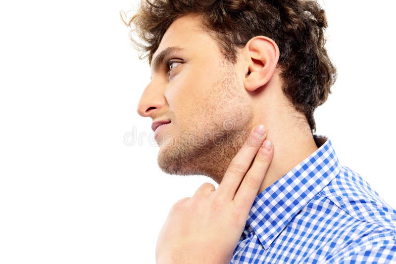 Man touching his neck stock image. Image of handsome - 46951803