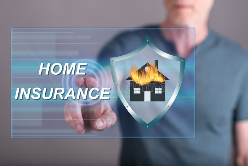Man Touching a Home Insurance Concept on a Touch Screen Stock Photo ...