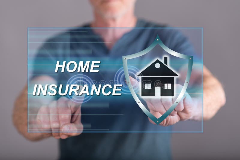 Man Touching a Home Insurance Concept on a Touch Screen Stock Photo ...