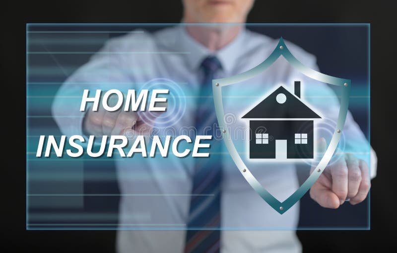 Man Touching a Home Insurance Concept on a Touch Screen Stock Photo ...