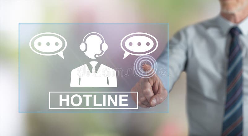 Man Touching a Hotline Concept Stock Image - Image of contact, help ...