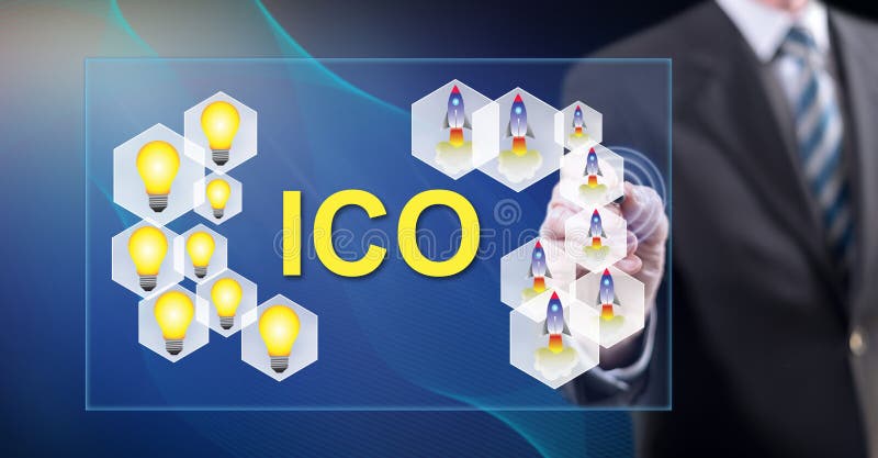 Man Touching an Ico Concept Stock Image - Image of design, bitcoin ...