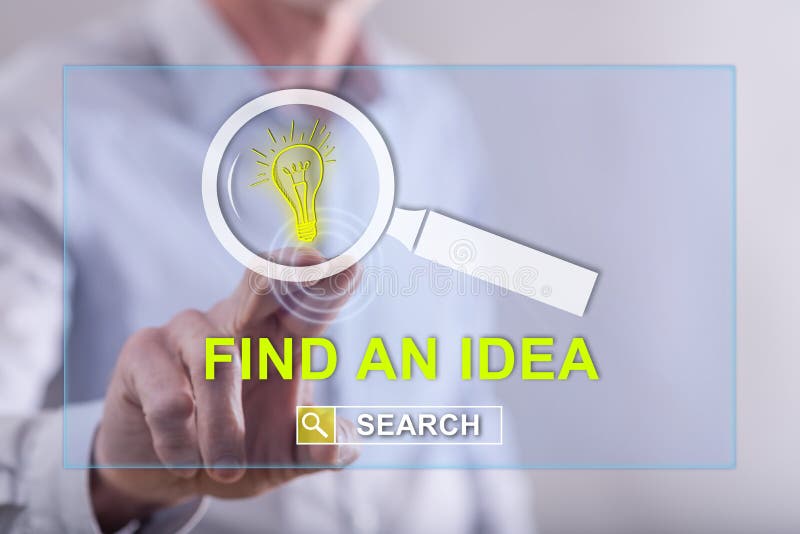 Man Touching an Idea Search Concept on a Touch Screen Stock Photo ...