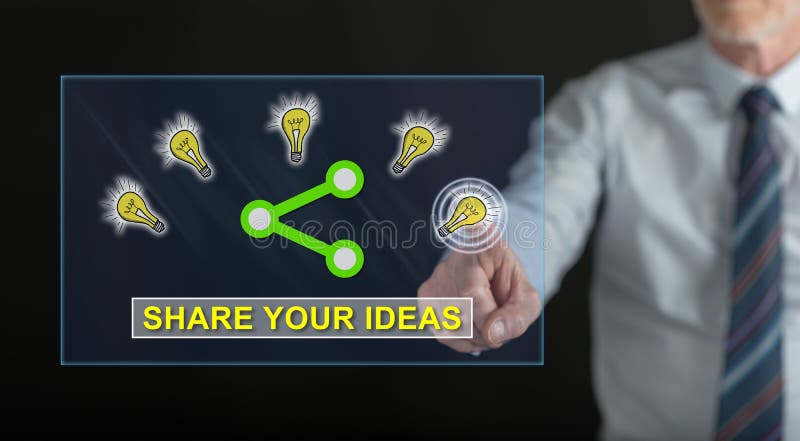 Man Touching an Ideas Sharing Concept on a Touch Screen Stock Image ...