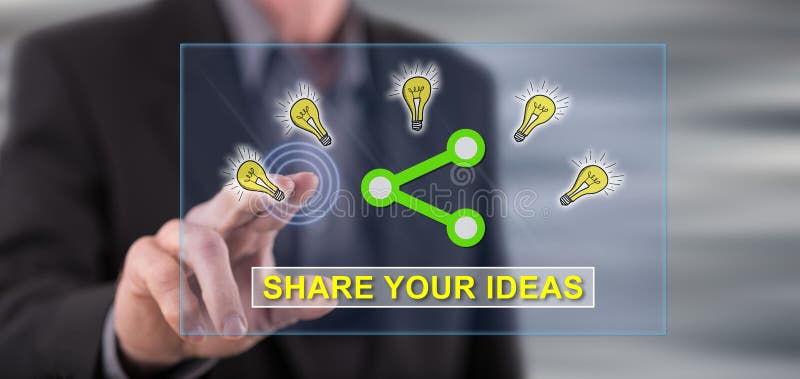 Man Touching an Ideas Sharing Concept on a Touch Screen Stock Image ...