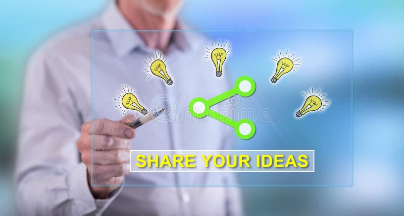 Man Touching an Ideas Sharing Concept on a Touch Screen Stock Image ...