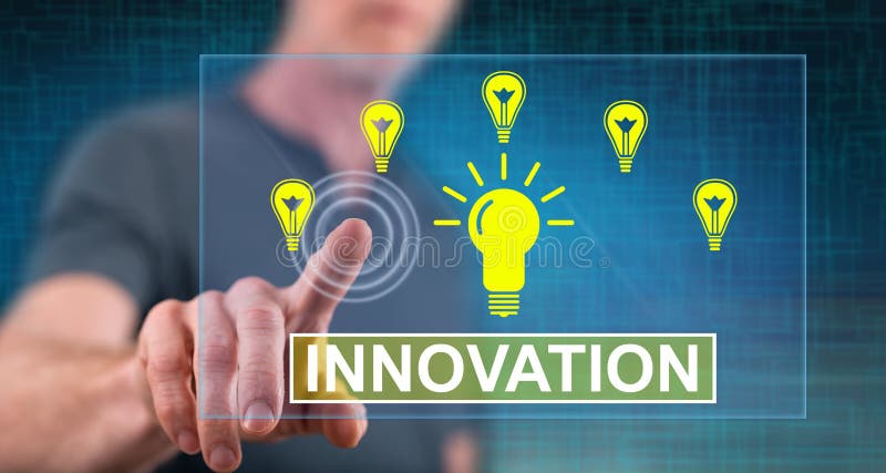 Man Touching an Innovation Concept Stock Photo - Image of light ...
