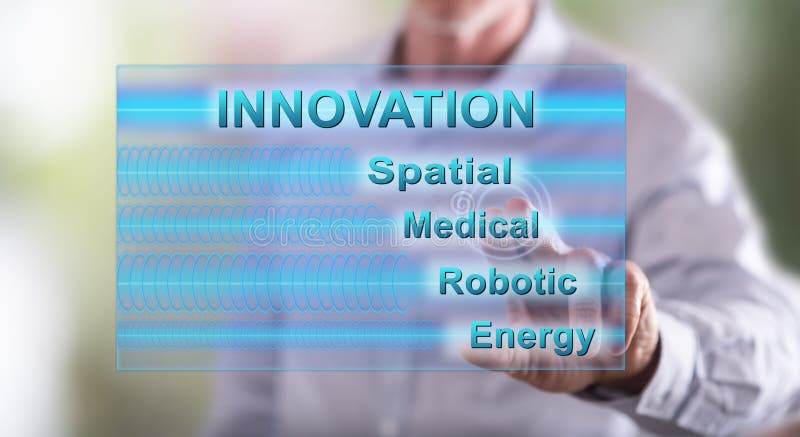 Man Touching an Innovation Concept on a Touch Screen Stock Photo ...