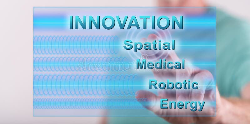 Man Touching an Innovation Concept on a Touch Screen Stock Photo ...