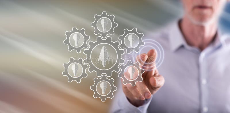 Man Touching an Innovative Ideas Concept Stock Image - Image of ...