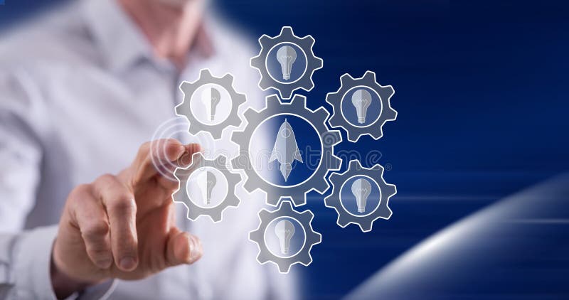 Man Touching an Innovative Ideas Concept Stock Photo - Image of bulb ...