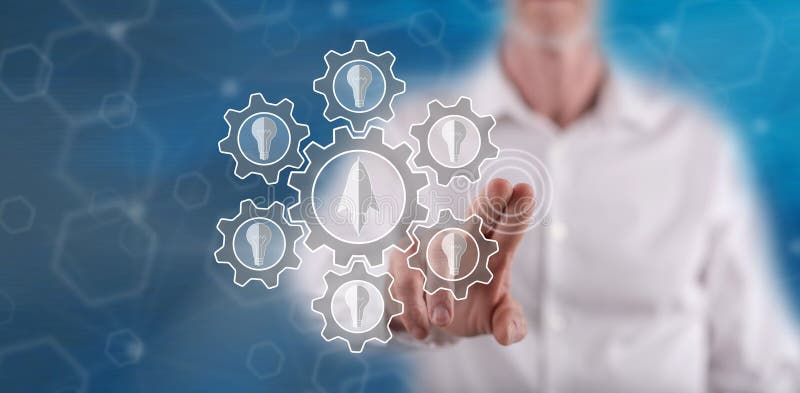 Man Touching an Innovative Ideas Concept Stock Photo - Image of ...
