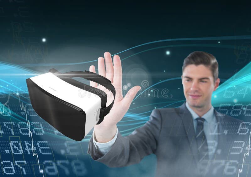 3d Illustration Man Business Suit Interacting Virtual Interface Stock ...