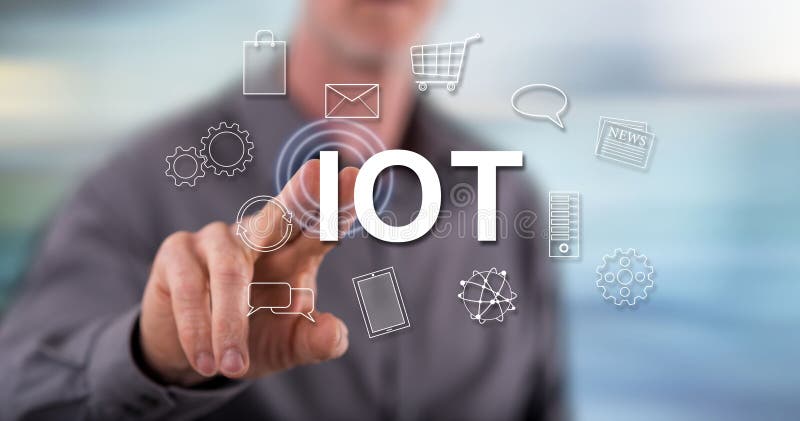Man Touching an Iot Concept Stock Image - Image of concept, screen ...