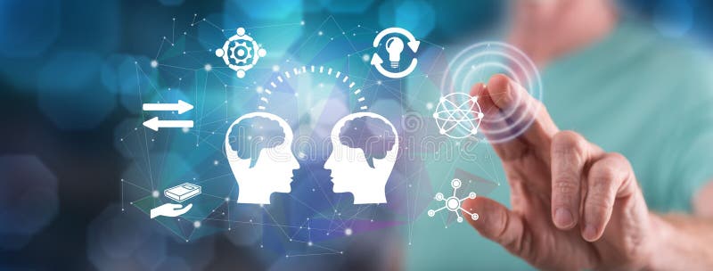 Man Touching a Knowledge Sharing Concept Stock Image - Image of skills ...