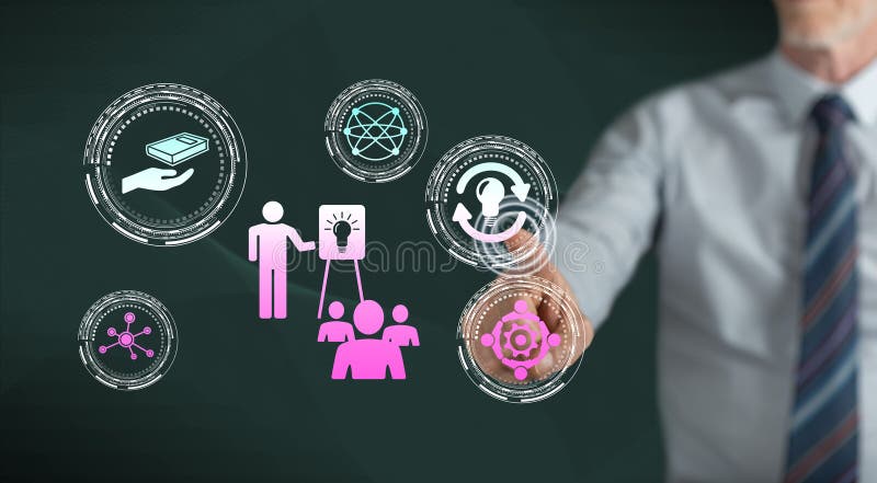 Man Touching a Knowledge Sharing Concept Stock Photo - Image of teach ...