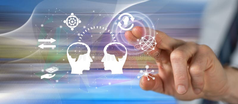 Man Touching a Knowledge Sharing Concept Stock Photo - Image of people ...