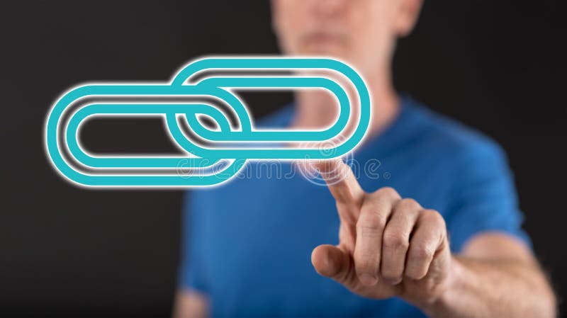 Man Touching a Link Concept on a Touch Screen Stock Image - Image of ...