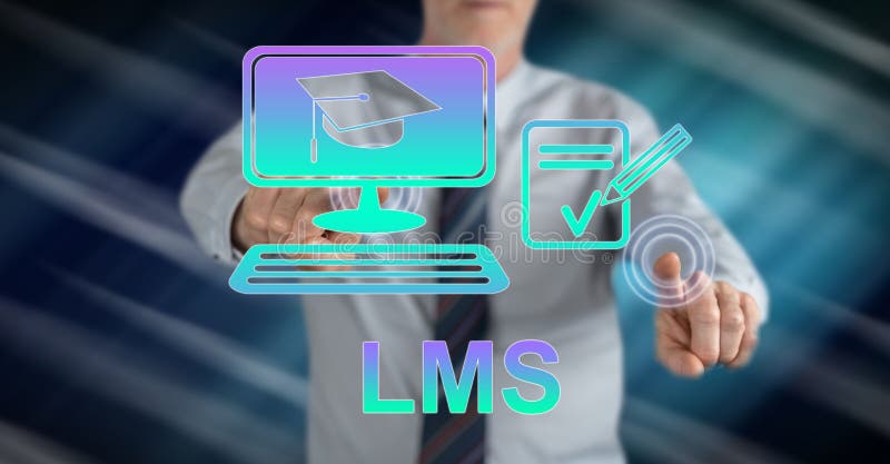 Man touching a lms concept stock photo. Image of success - 262909576