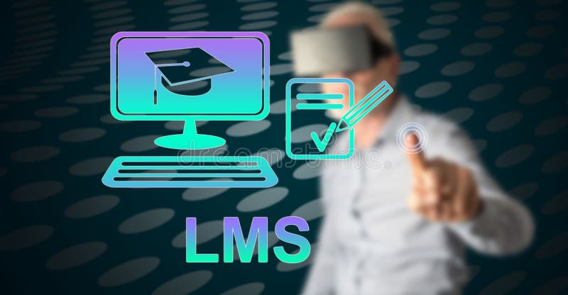 Man touching a lms concept stock photo. Image of program - 258941638