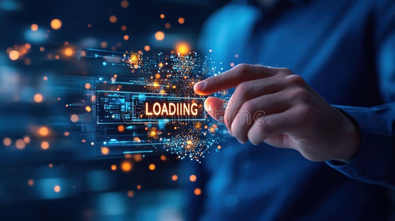 Man Touching Loading Bar in Digital Environment Stock Illustration ...