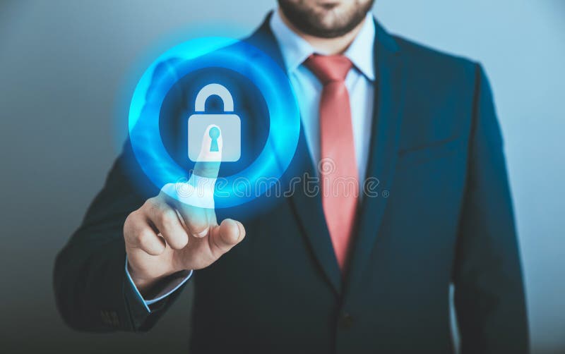 Man touching in lock stock image. Image of internet - 213762853