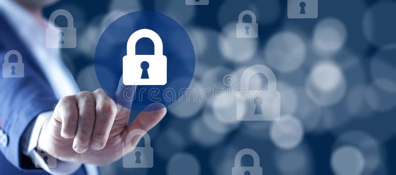 Man Touching Lock in the Screen Stock Photo - Image of concept ...