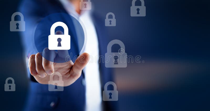Man Touching Lock in the Screen Stock Image - Image of person ...