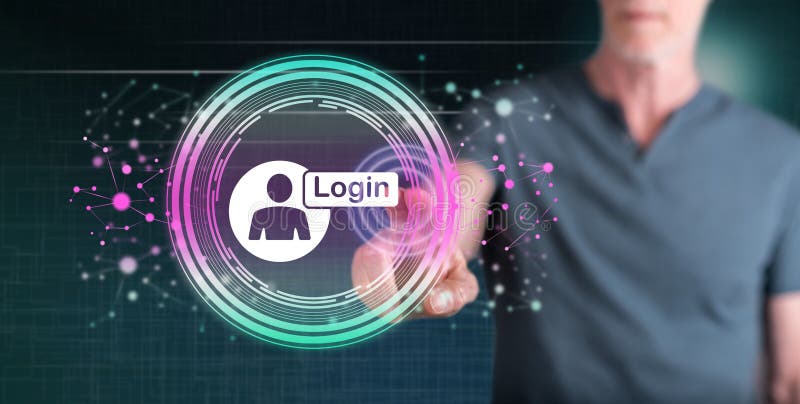 Man Touching a Login Concept Stock Photo - Image of register, concept ...