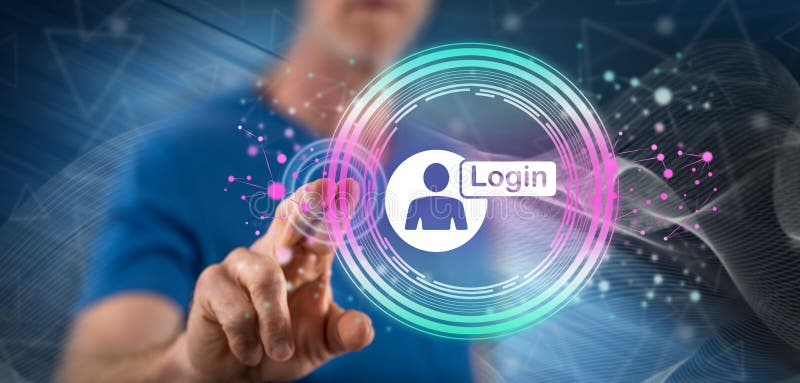 Man Touching a Login Concept Stock Photo - Image of registration ...