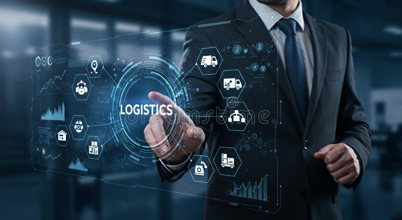 Man Touching Logistics Interface Demonstrates Supply Chain and ...