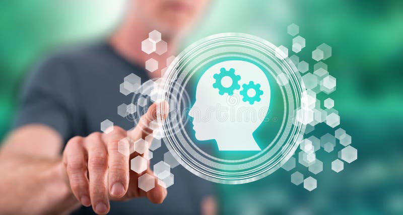 Man Touching a Machine Learning Concept Stock Photo - Image of screen ...
