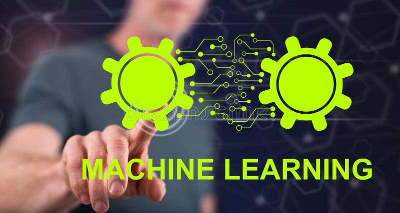 Man Touching a Machine Learning Concept Stock Photo - Image of ...