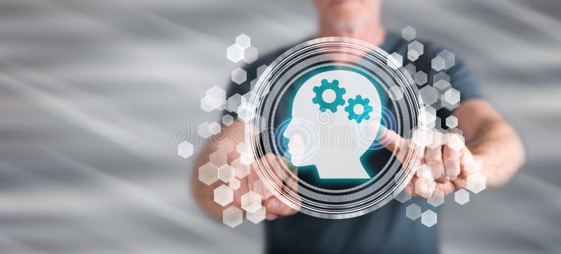 Man Touching a Machine Learning Concept Stock Image - Image of design ...