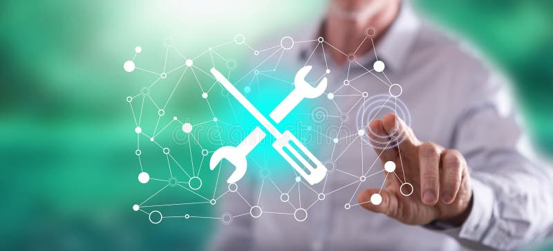 Man Touching a Maintenance System Concept Stock Image - Image of update ...