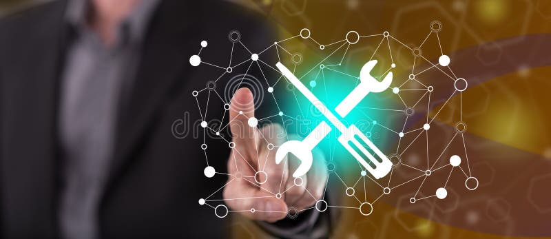 Man Touching a Maintenance System Concept Stock Image - Image of ...