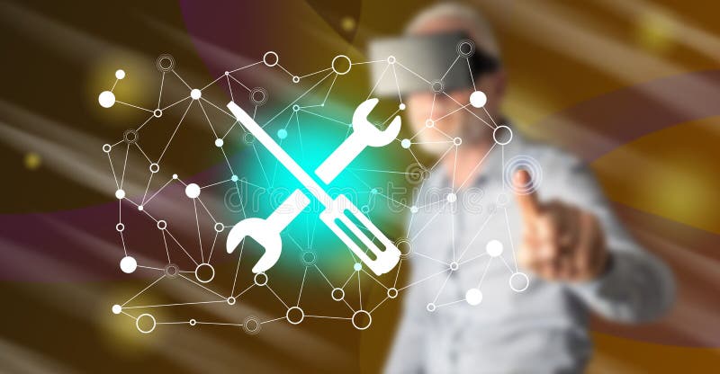 Man Touching a Maintenance System Concept Stock Photo - Image of ...