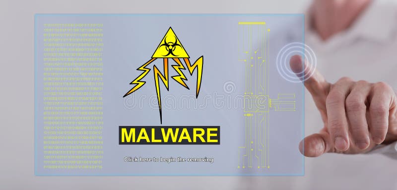 Man Touching a Malware Concept on a Touch Screen Stock Image - Image of ...
