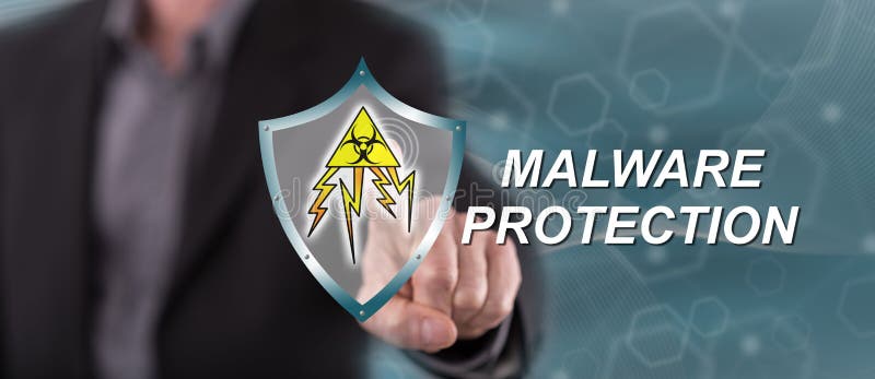 Man Touching a Malware Protection Concept Stock Photo - Image of cyber ...