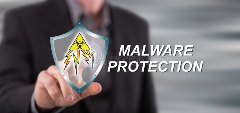 Man Touching a Malware Protection Concept Stock Photo - Image of shield ...