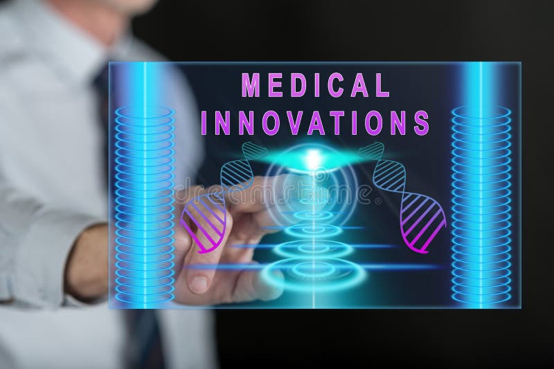 Man Touching a Medical Innovation Concept on a Touch Screen Stock ...